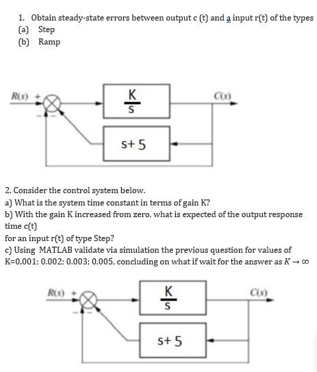 Solved 1. Obtain steady-state errors between output c(t) and | Chegg.com