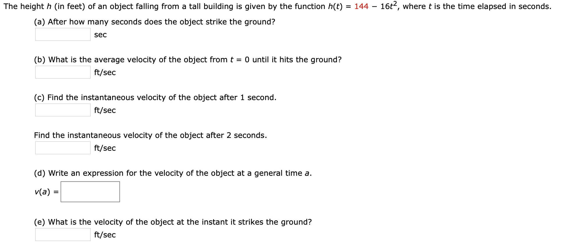 Solved The height h (in feet) of an object falling from a | Chegg.com