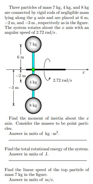 Solved Three particles of mass 7 kg, 4 kg, and 8 kg are | Chegg.com