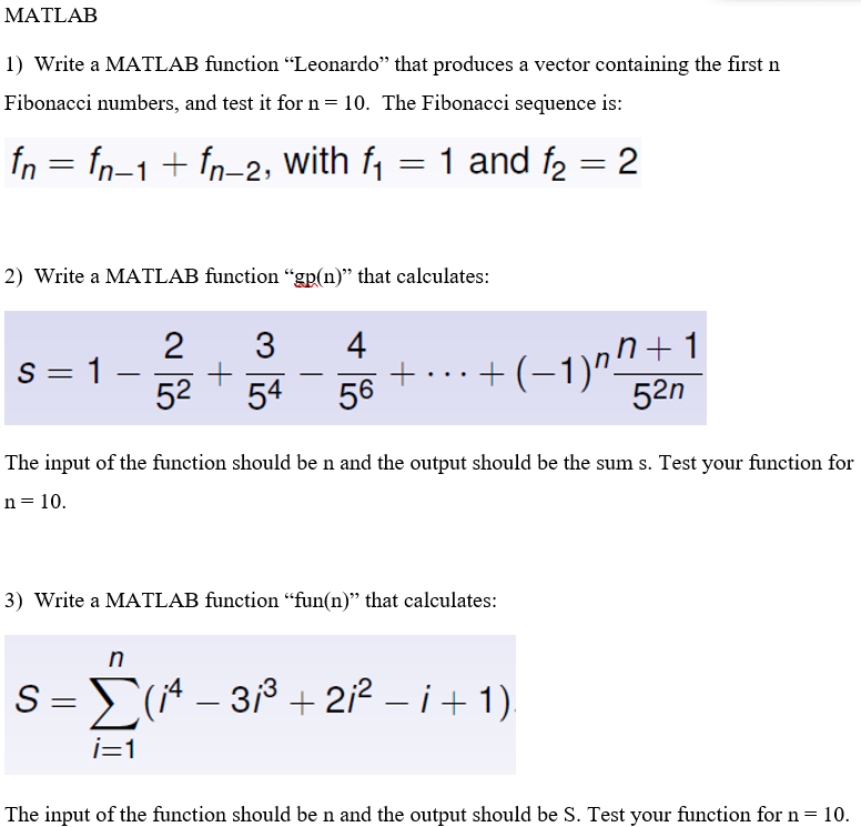 Solved MATLAB 1) Write a MATLAB function “Leonardo” that | Chegg.com
