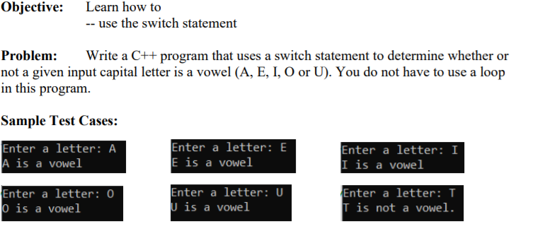 Solved Objective: Learn how to -- use the switch statement | Chegg.com