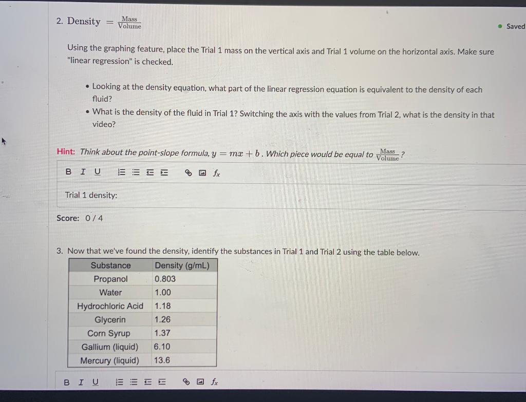 PIVOT: part 2 measuring density and identifying a | Chegg.com
