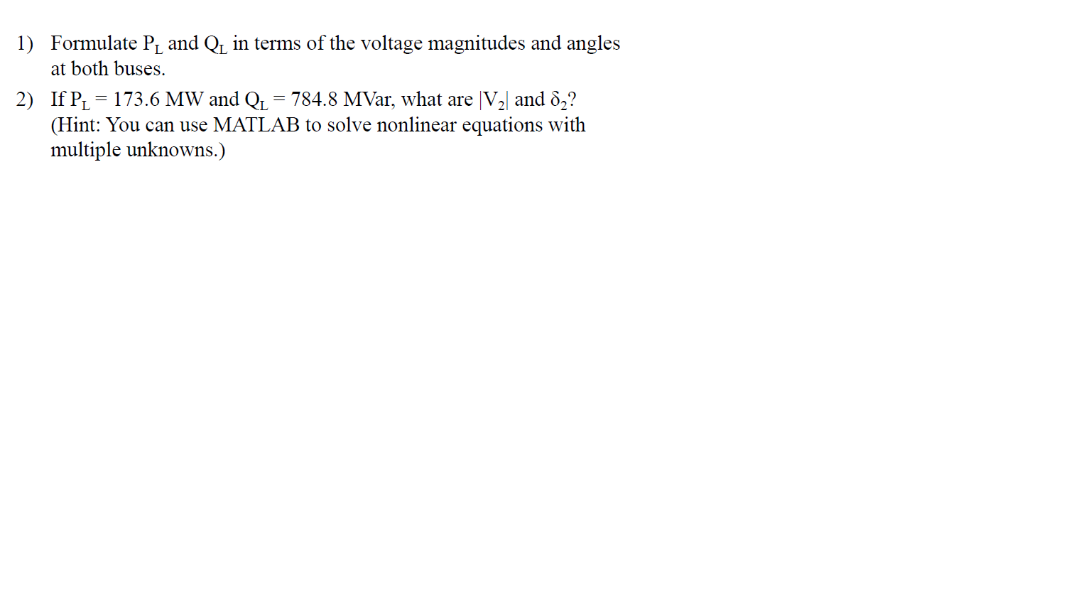 = Consider a simple two-bus electric power system, | Chegg.com