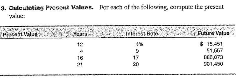 Solved 3. Calculating present Values. For each of the | Chegg.com