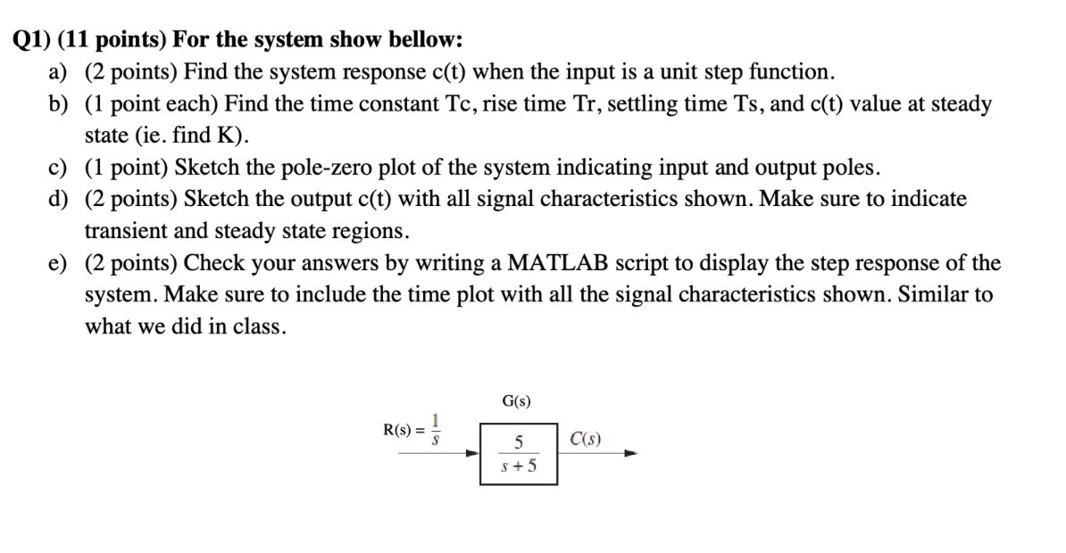 Solved Q1) (11 points) For the system show bellow: a) (2 | Chegg.com