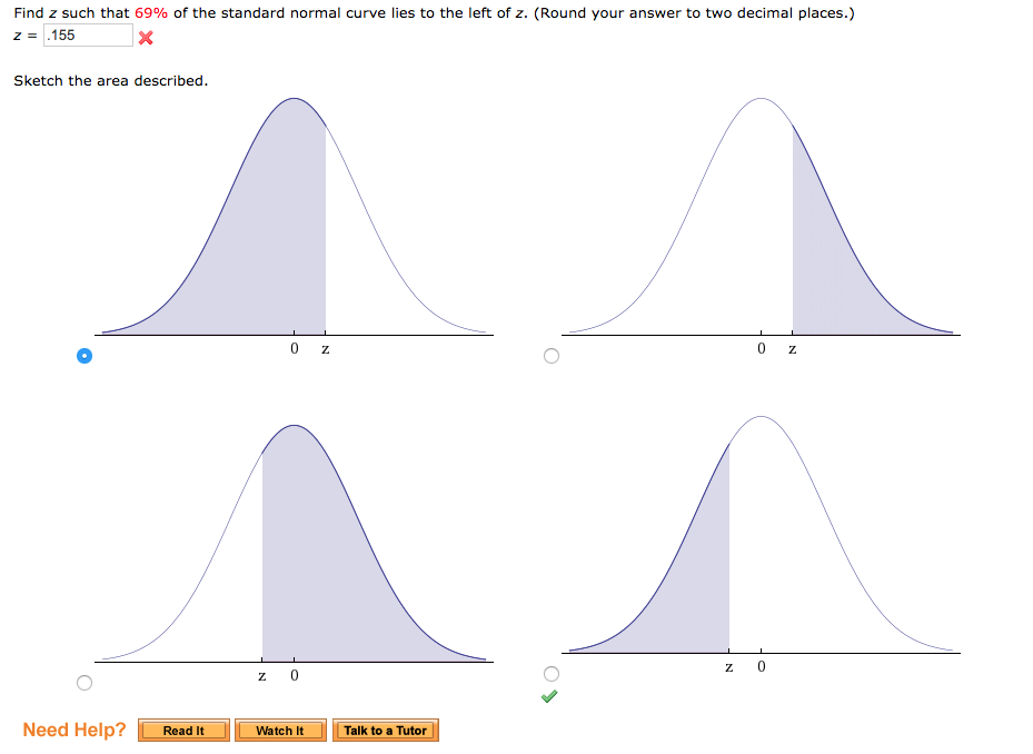 Solved Find z such that 69% of the standard normal curve | Chegg.com