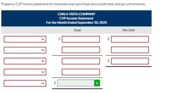 Solved Prepare a CVP income statement for the break-even | Chegg.com