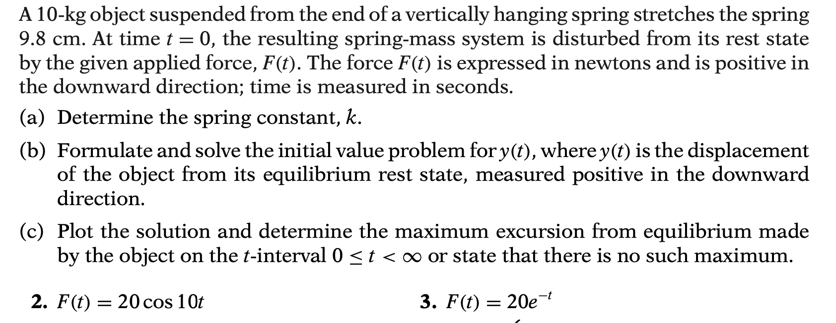 Solved A 10-kg object suspended from the end of a vertically | Chegg.com