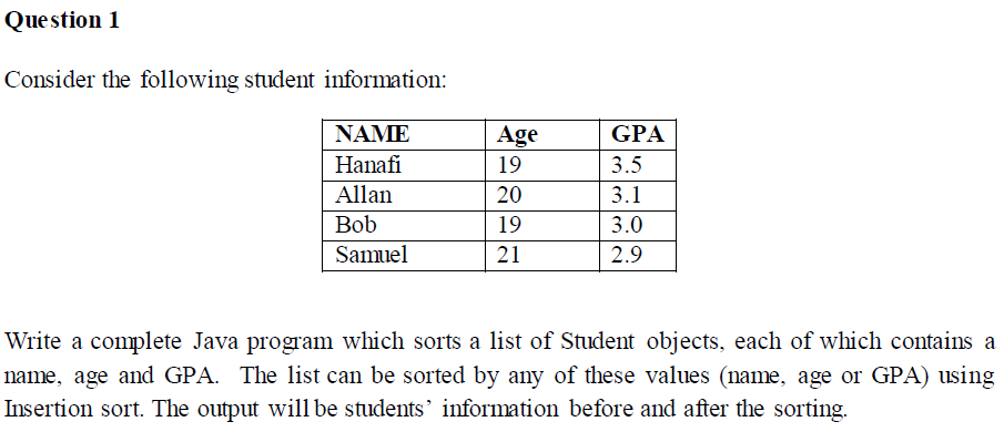 Solved Question 1 Consider the following student | Chegg.com