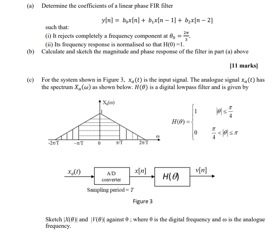 Solved (a) Determine the coefficients of a linear phase FIR | Chegg.com