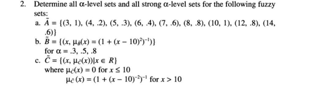 2. Determine all a-level sets and all strong a-level | Chegg.com