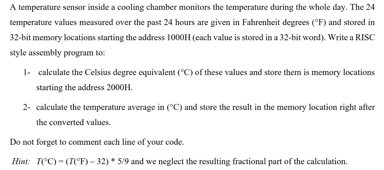 A temperature sensor inside a cooling chamber | Chegg.com