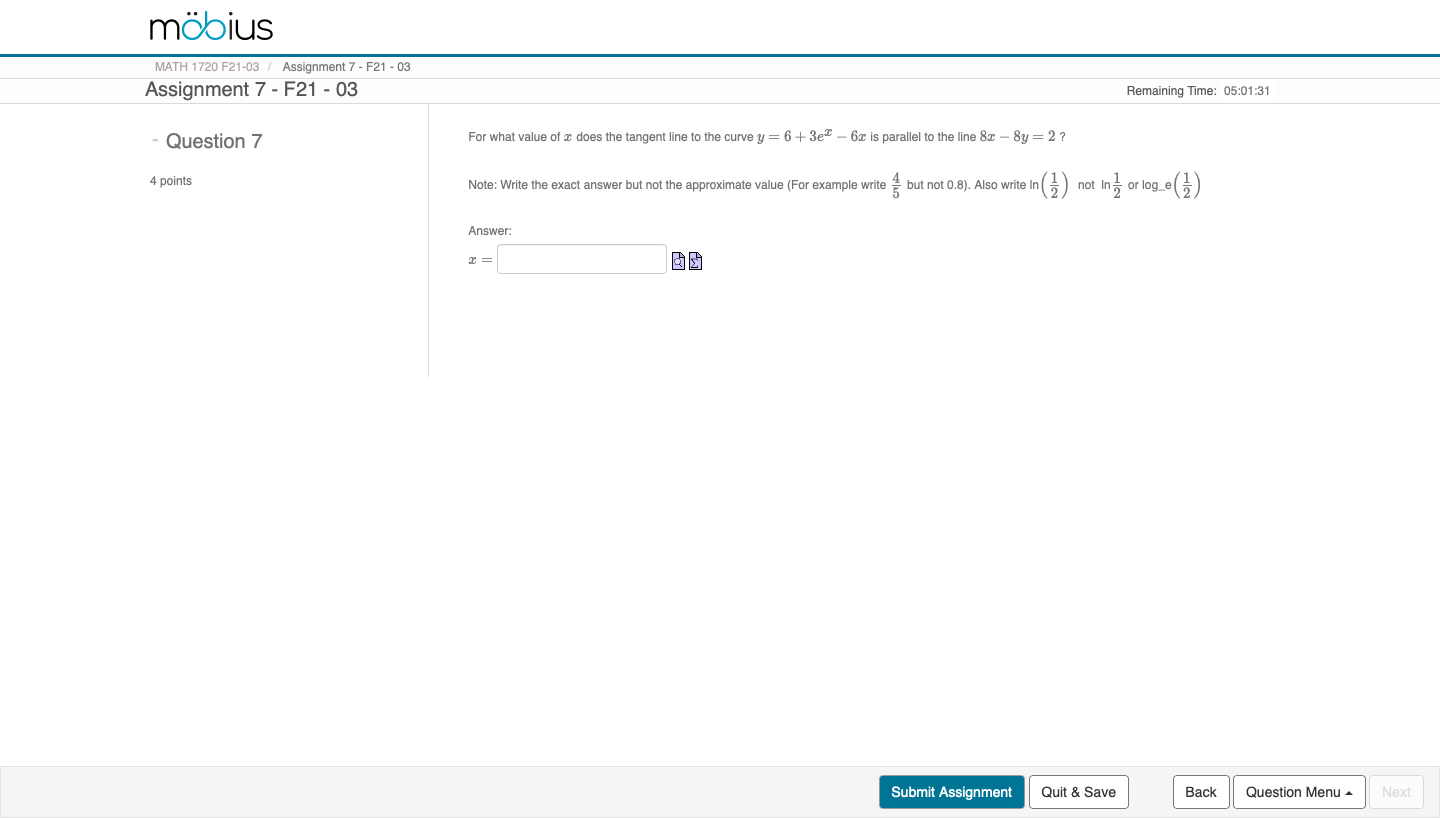 Solved möbius MATH 1720 F21-03 Assignment 7 - F21 - 03 | Chegg.com