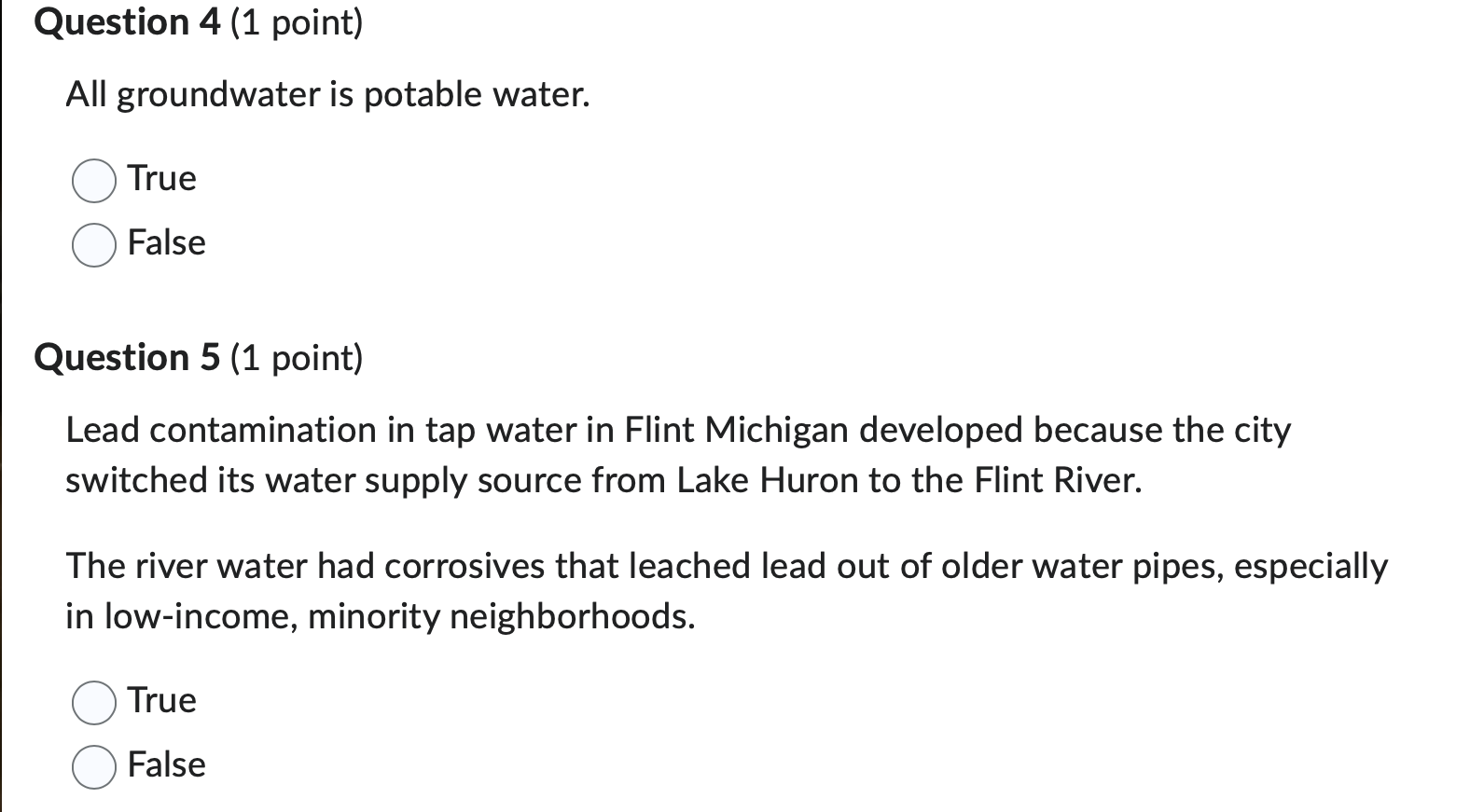 Solved All groundwater is potable water. True False Question | Chegg.com