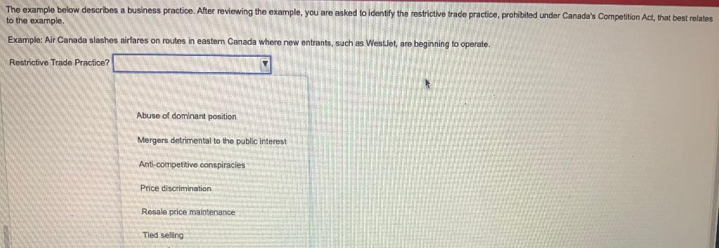 Solved The example below describes a business practice. | Chegg.com