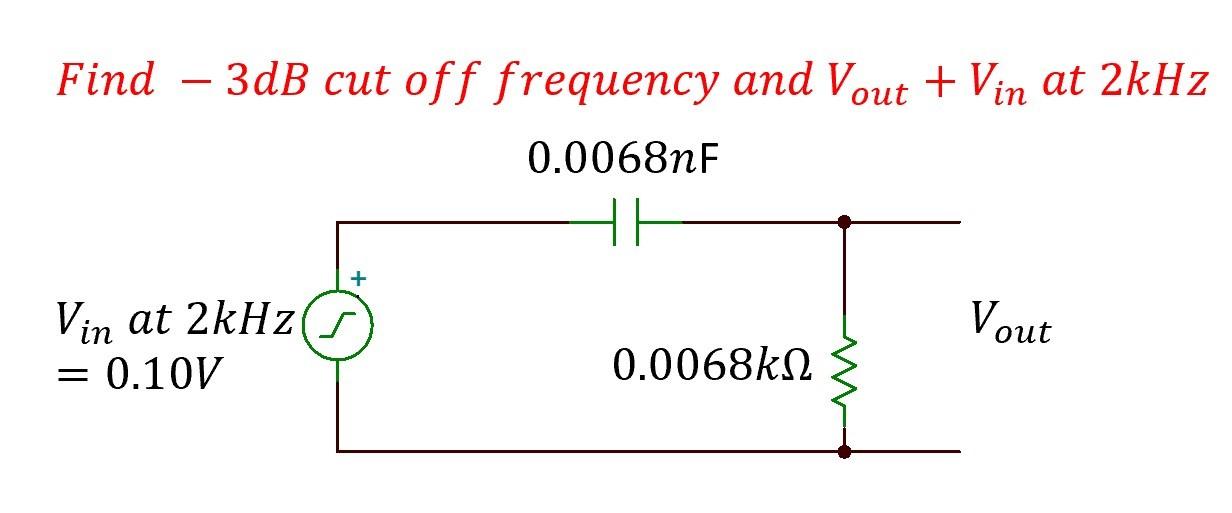 Solved Find – 3dB cut off frequency and Vout + Vin at 2kHz | Chegg.com