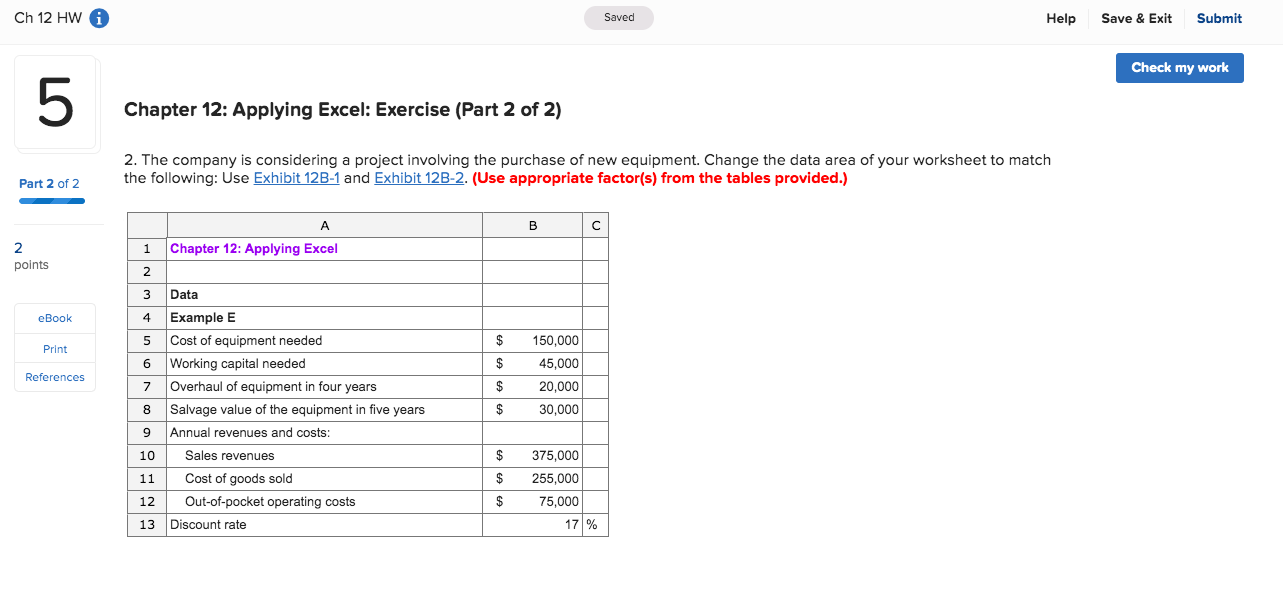 Solved Ch 12 HW Saved Help Save & Exit Submit Check my work | Chegg.com