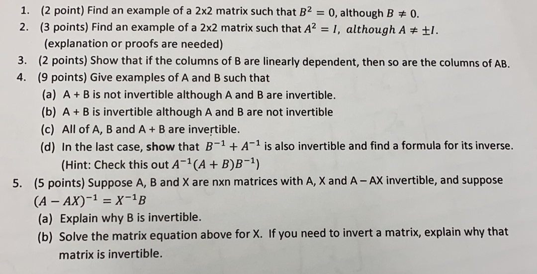 Solved 1. (2 point) Find an example of a 2x2 matrix such | Chegg.com