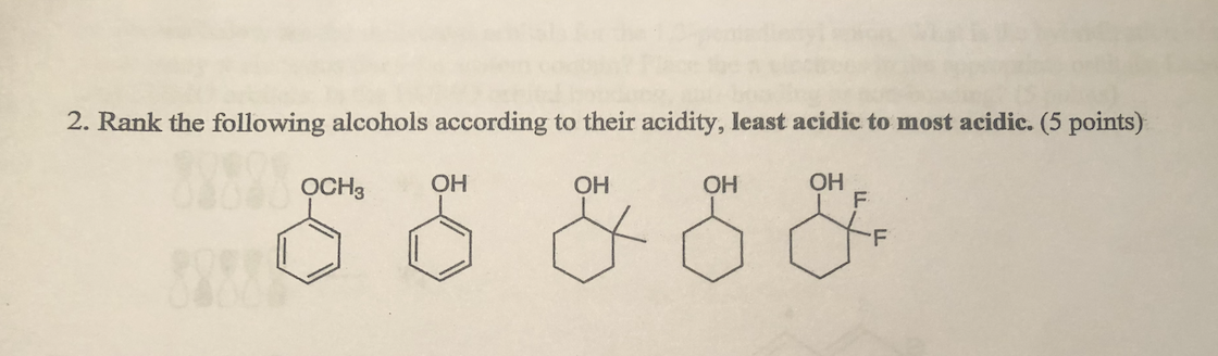 Solved 2. Rank the following alcohols according to their | Chegg.com