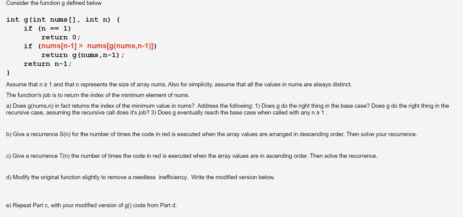 Solved Consider The Function G Defined Below Int Gint Nums 0131