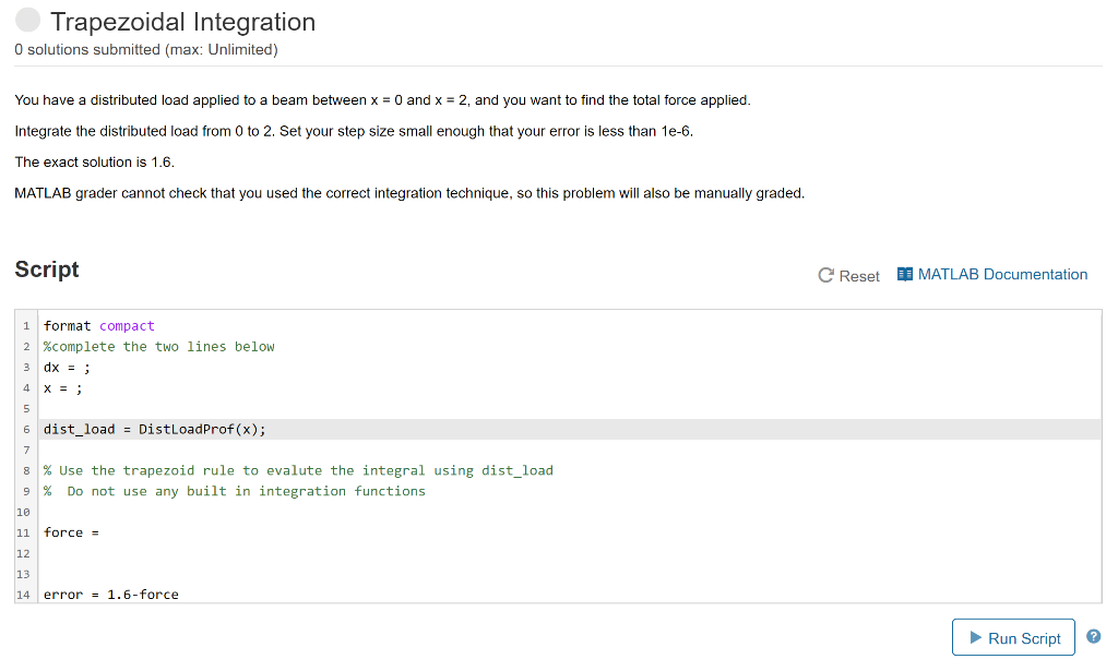 Solved Trapezoidal Integration O solutions submitted (max: | Chegg.com