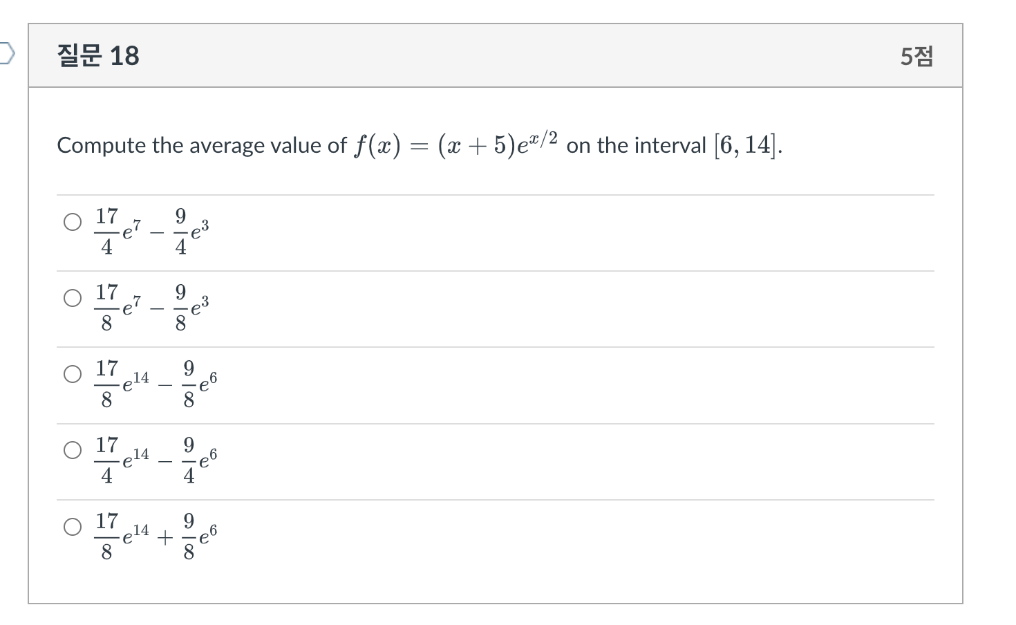 Solved Compute the average value of f(x)=(x+5)ex/2 on the | Chegg.com