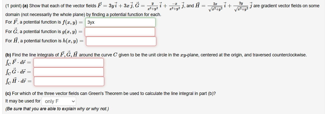 Solved (1 ﻿point) (a) ﻿Show that each of the vector fields | Chegg.com