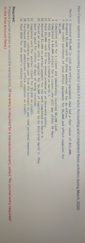 Solved Abe Factor opened a new accounting practice called | Chegg.com