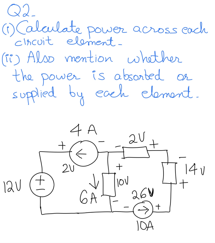 Solved Q2 (1) Calculate power across each circuit element - | Chegg.com