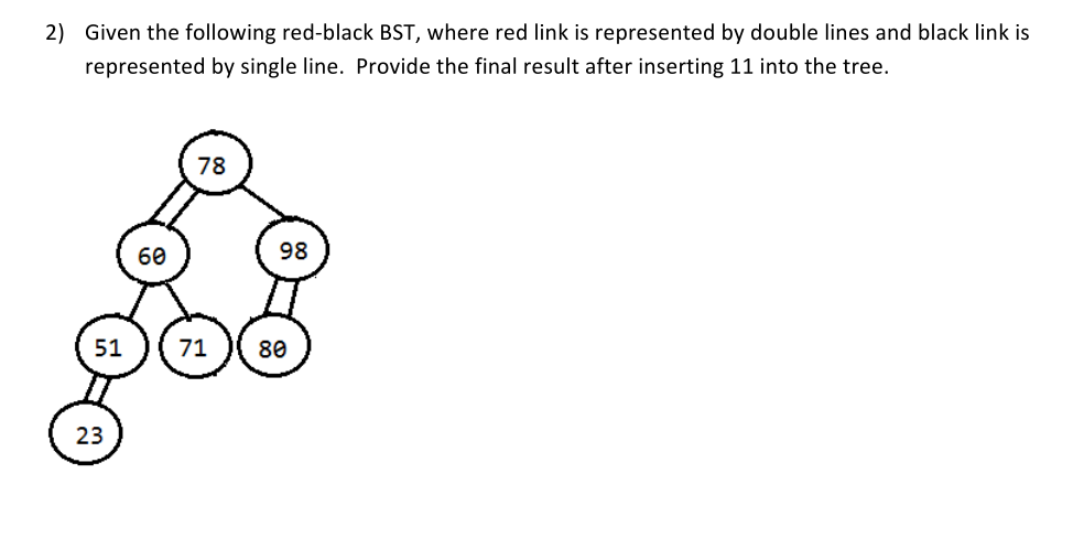 Solved 2) Given the following red-black BST, where red link | Chegg.com