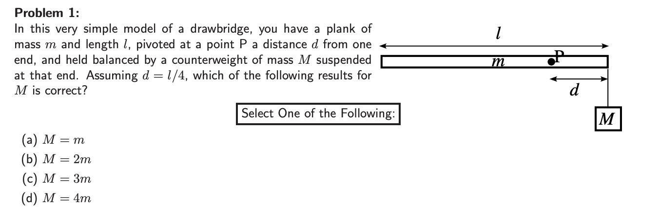 Solved Problem 1: In this very simple model of a drawbridge, | Chegg.com