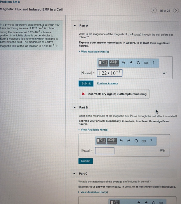 Solved Problem Set 8 Magnetic Flux and Induced EMF in a Coil | Chegg.com