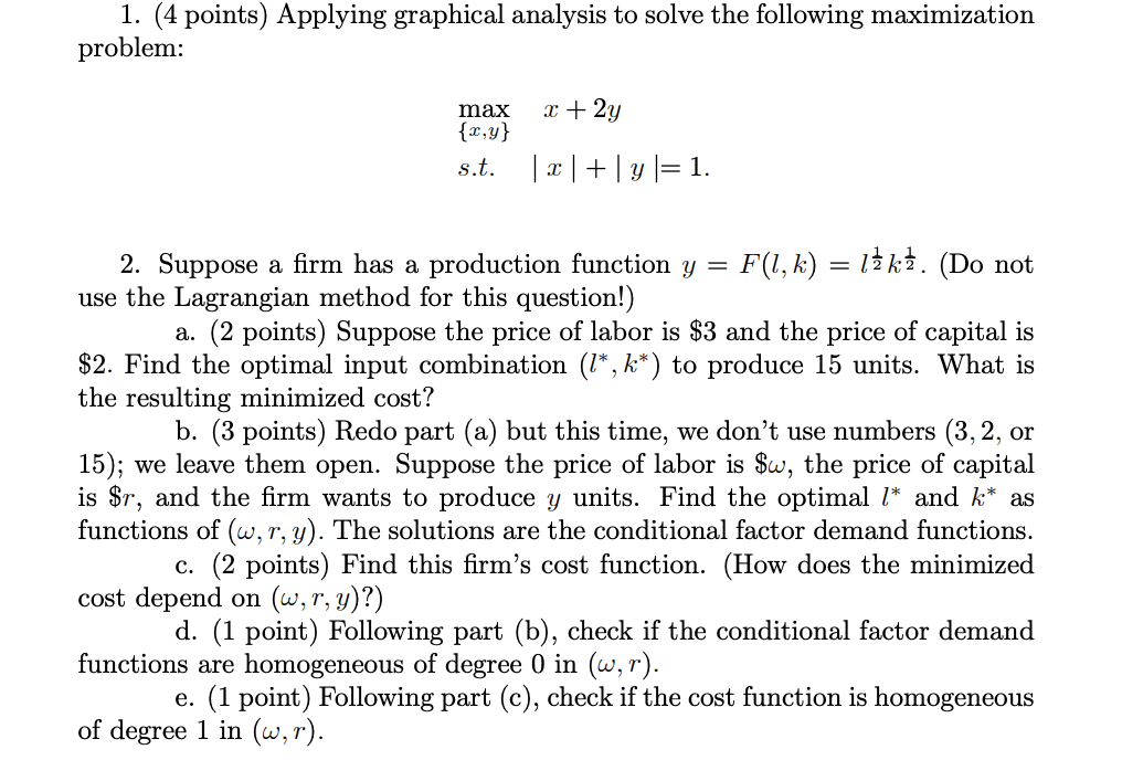 Solved 1. (4 points) Applying graphical analysis to solve | Chegg.com