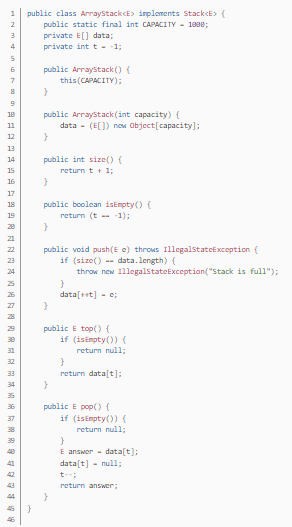 Solved public class ArraystackeE> inplements StackeE) \{. | Chegg.com