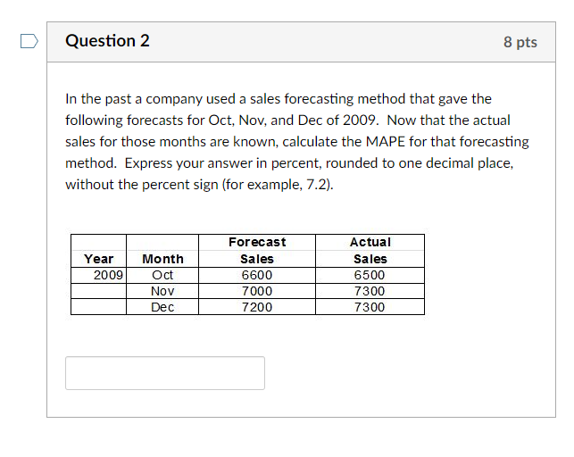 Solved Question 2 8 pts In the past a company used a sales | Chegg.com