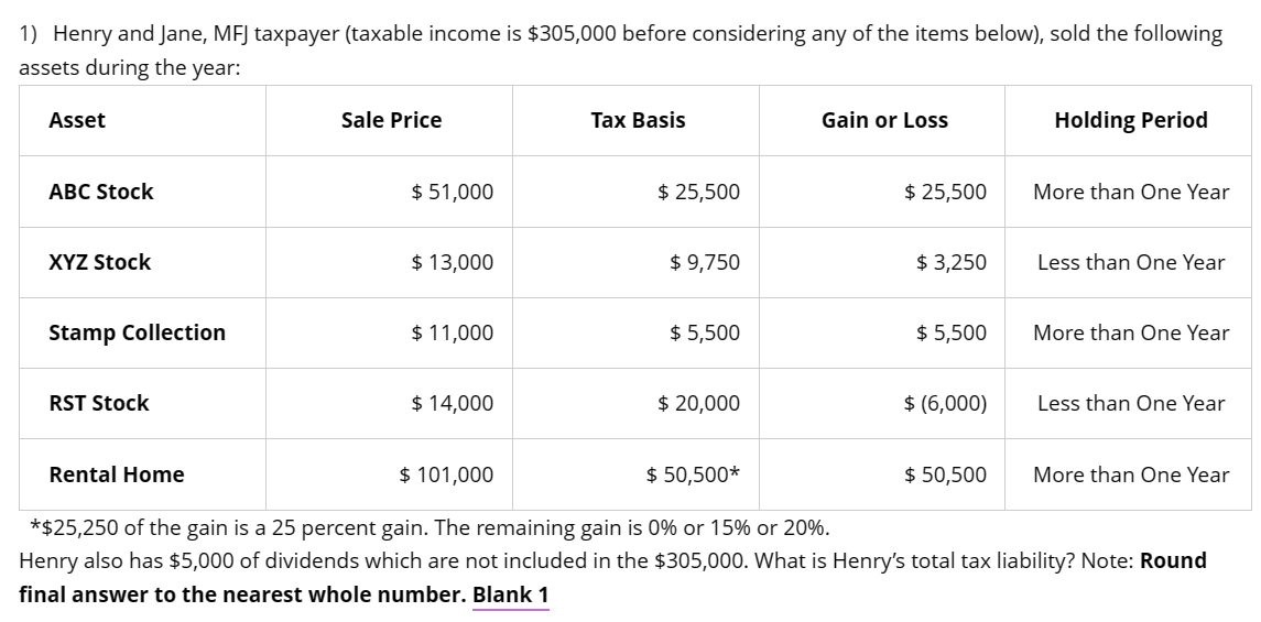 Solved 1) Henry and Jane, MFJ taxpayer (taxable income is | Chegg.com