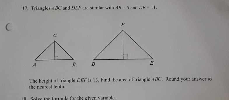Solved 17. Triangles ABC and DEF are similar with AB 5 and | Chegg.com