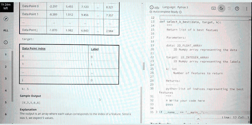 1h 24m left Info Language: Python 3 Autocomplete | Chegg.com