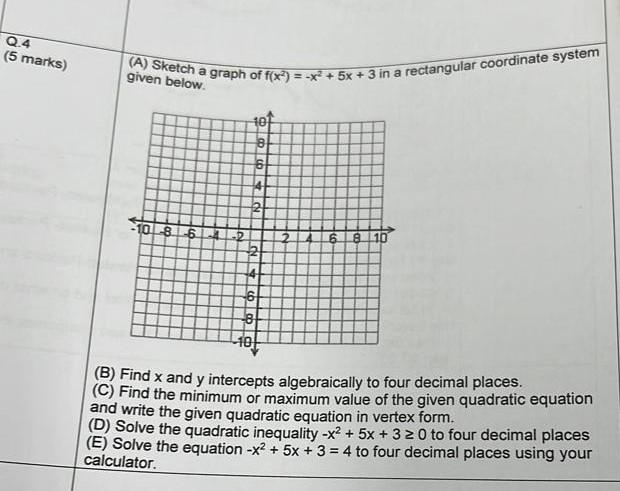 Solved (A) Sketch a graph of f(x2)=−x2+5x+3 in a rectangular | Chegg.com