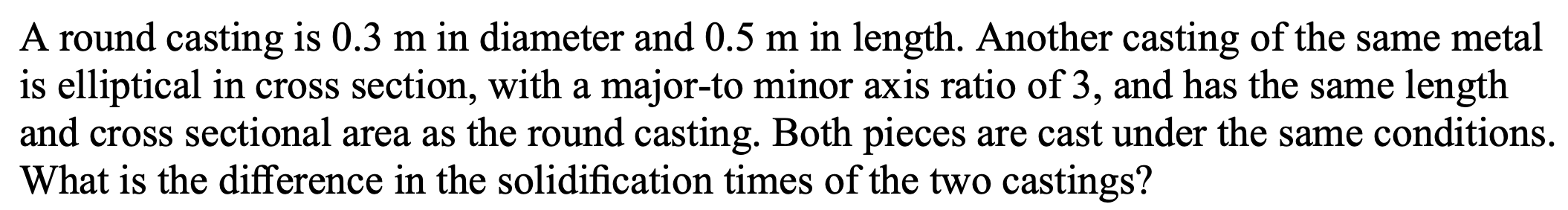 Solved A round casting is 0.3 m in diameter and 0.5 m in | Chegg.com