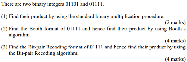 Solved There are two binary integers 01101 and 01111. (1) | Chegg.com