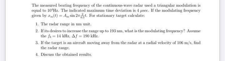 The measured beating frequency of the continuous-wave | Chegg.com