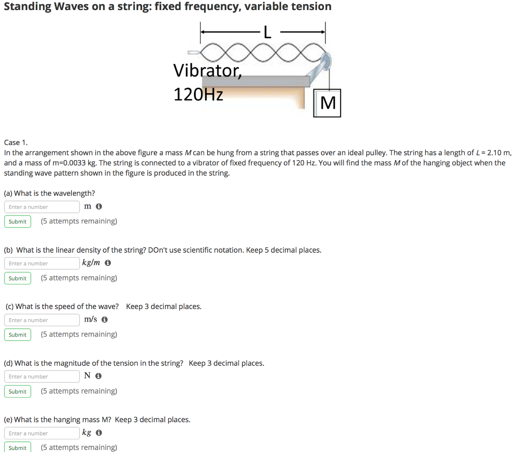 Solved Standing Waves on a string: fixed frequency, variable | Chegg.com