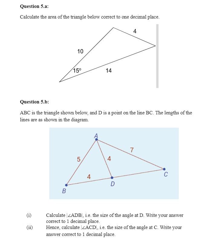 Solved Calculate the area of the triangle below correct to | Chegg.com