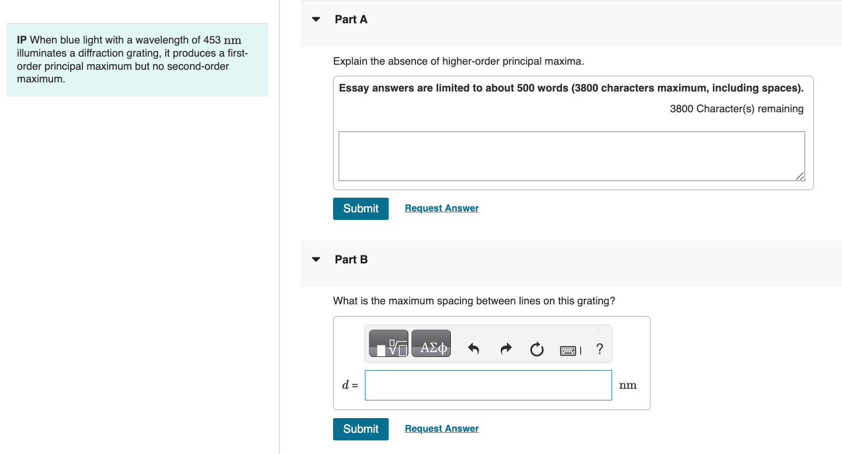 Solved IP When blue light with a wavelength of 453 nm | Chegg.com