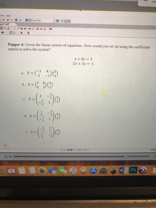 Solved Ne Ndow Help Pper 1 Pdt Popper 4 Given The Linear 