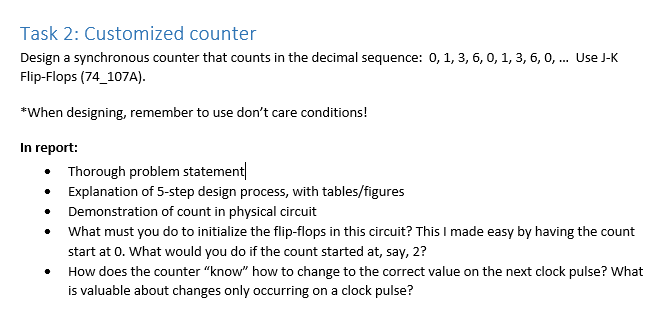Solved Task 2: Customized counter Design a synchronous | Chegg.com