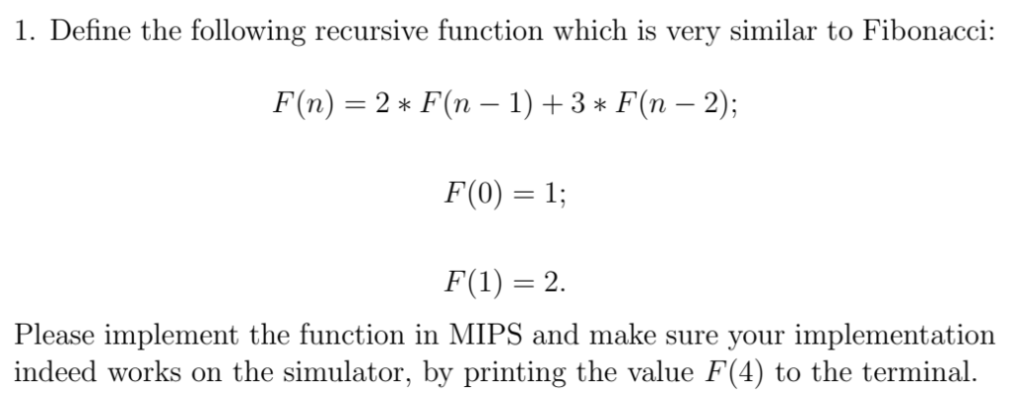 Solved 1. Define the following recursive function which is | Chegg.com