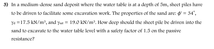 Solved In ﻿a medium-dense sand deposit where the water table | Chegg.com