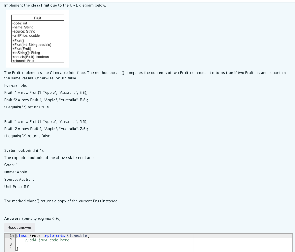 Solved Implement the class Fruit due to the UML diagram | Chegg.com